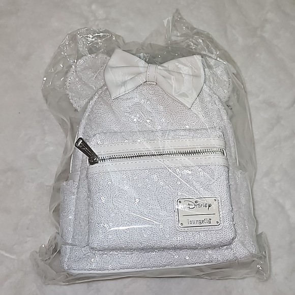 Loungefly | Bags | Disney Loungefly White Sequin Bridal Backpack With ...
